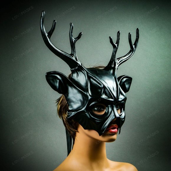 ILOVEMASKS | Accessories | Black Devil Demon Deer Horn Party Masquerade ...